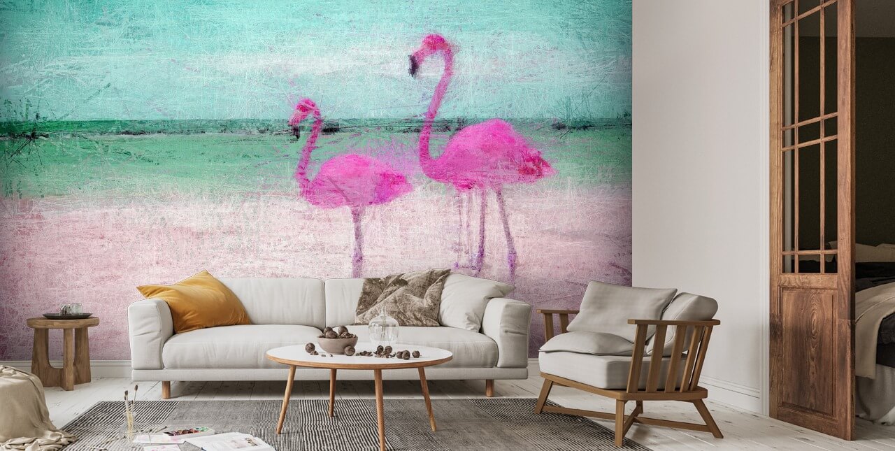 Flamingo - Turquoise Pink Wallpaper by Studio Arterie | Wallsauce US