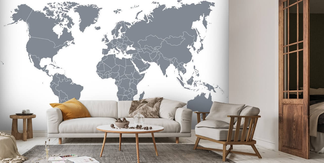 Grey World Map Wall Mural | Wallsauce US
