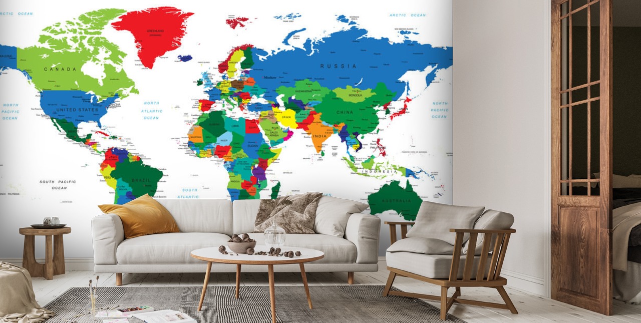 Bright World Map Wallpaper | Wallsauce US
