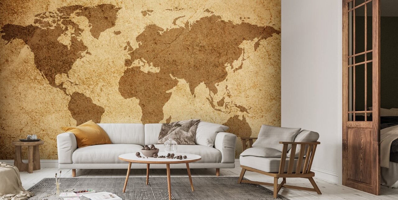 Textured World Map Wall Mural | Wallsauce UK