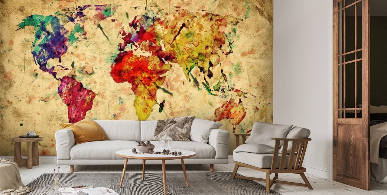 Colorful Vintage Map Wall Mural | Wallsauce US