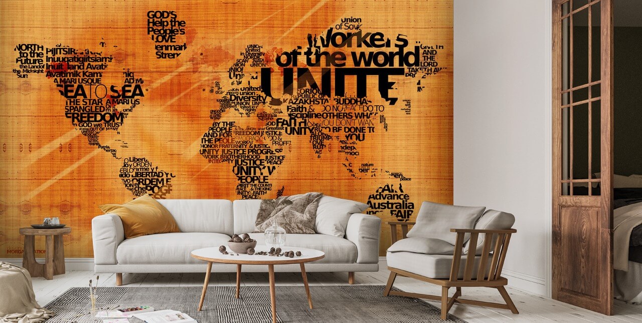Wood Effect World Word Cloud Wallpaper | Wallsauce AU
