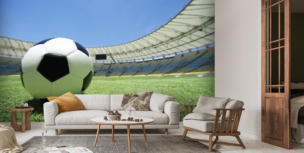 Football Soccer Ball Green Grass Pitch Wall Mural | Wallsauce UK