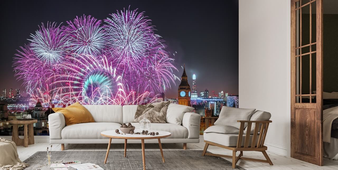 New Year Fireworks Wall Mural | Wallsauce US