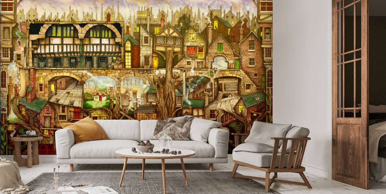 Treetown muurschildering | Wallsauce NL