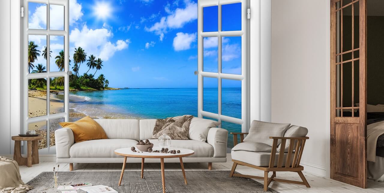 Paradise Beach Window View Wallpaper | Wallsauce US