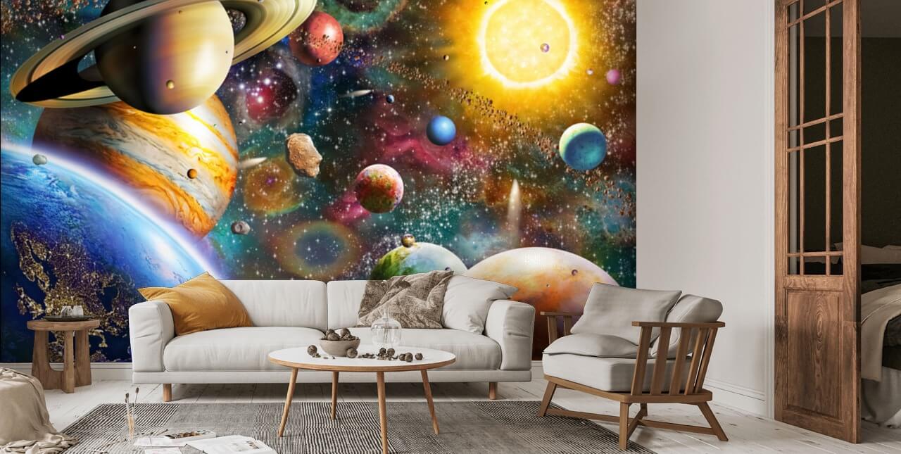 Planets in Space Wallpaper | Wallsauce UK