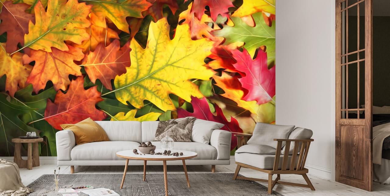 Colourful Autumn Oak Leaves Wallpaper | Wallsauce US