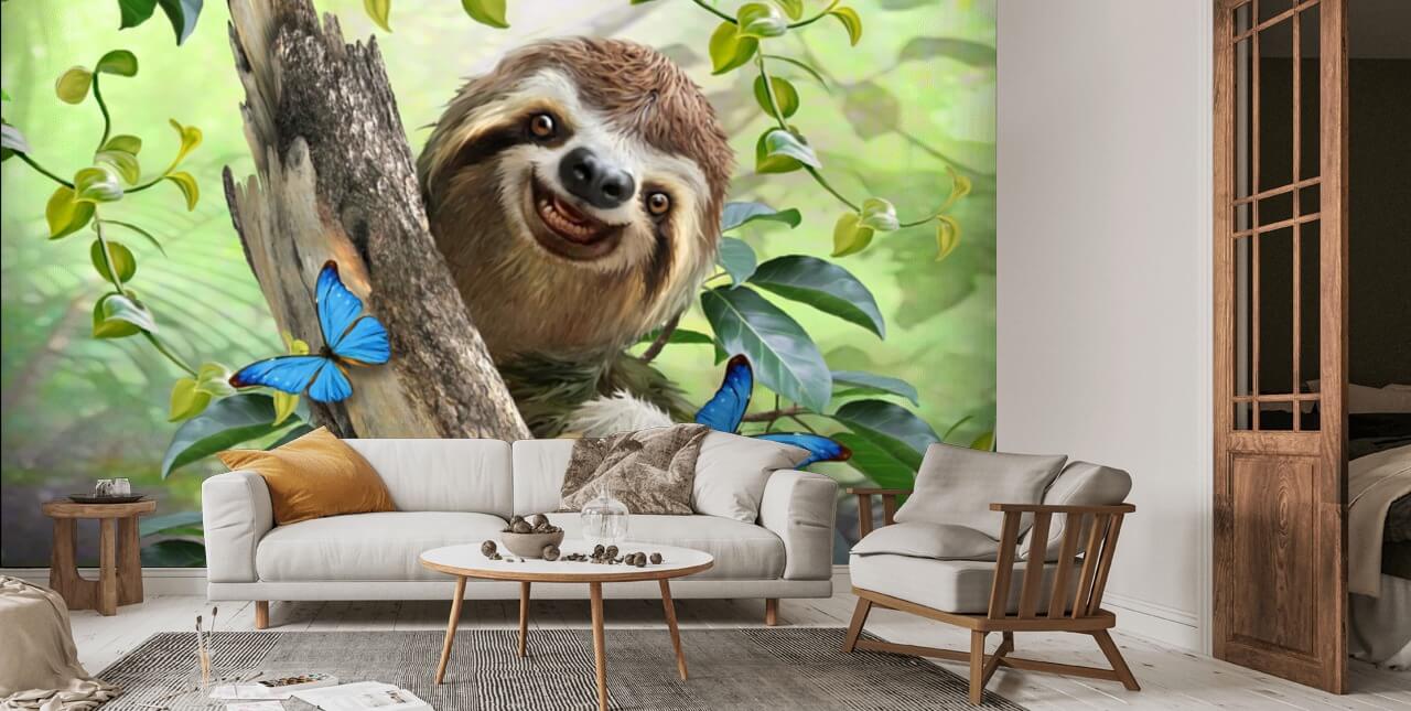 Sloth Selfie Wall Mural | Wallsauce US