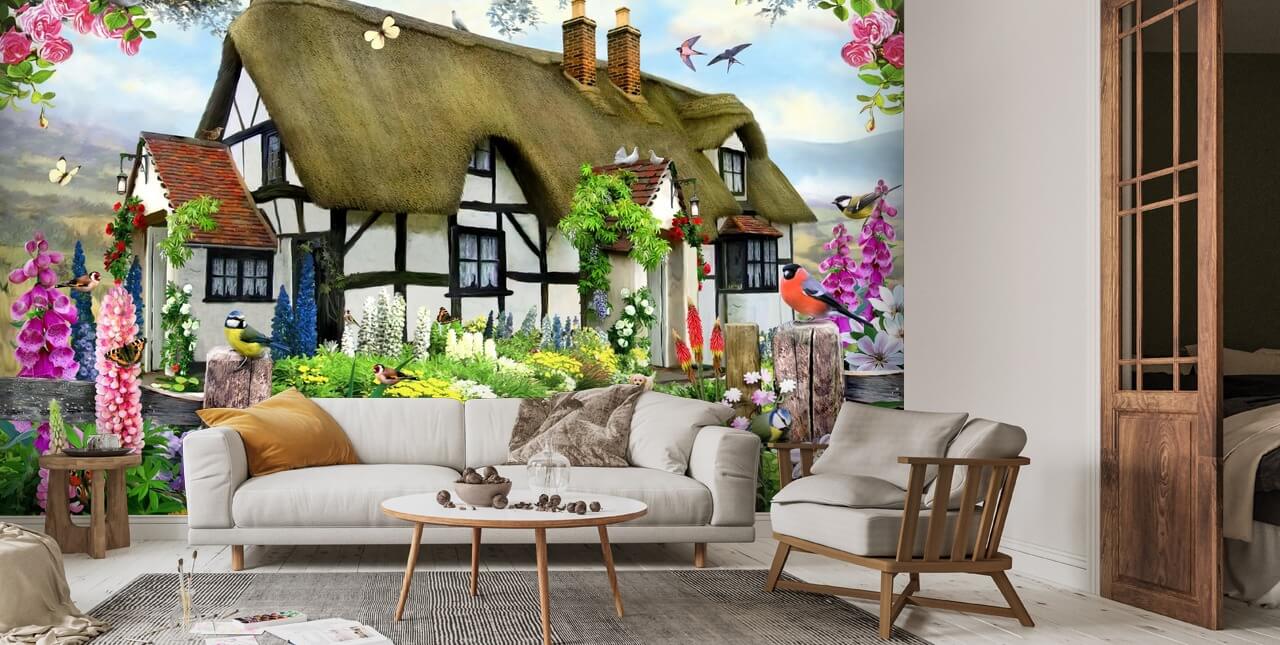 Rose Cottage Wall Mural | Wallsauce US