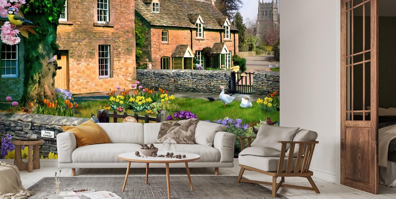 Tulip Cottage Wall Mural | Wallsauce US