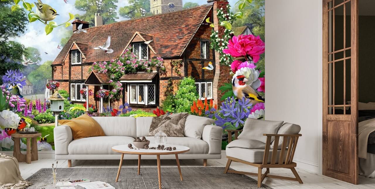 Peony Cottage Wall Mural | Wallsauce UK