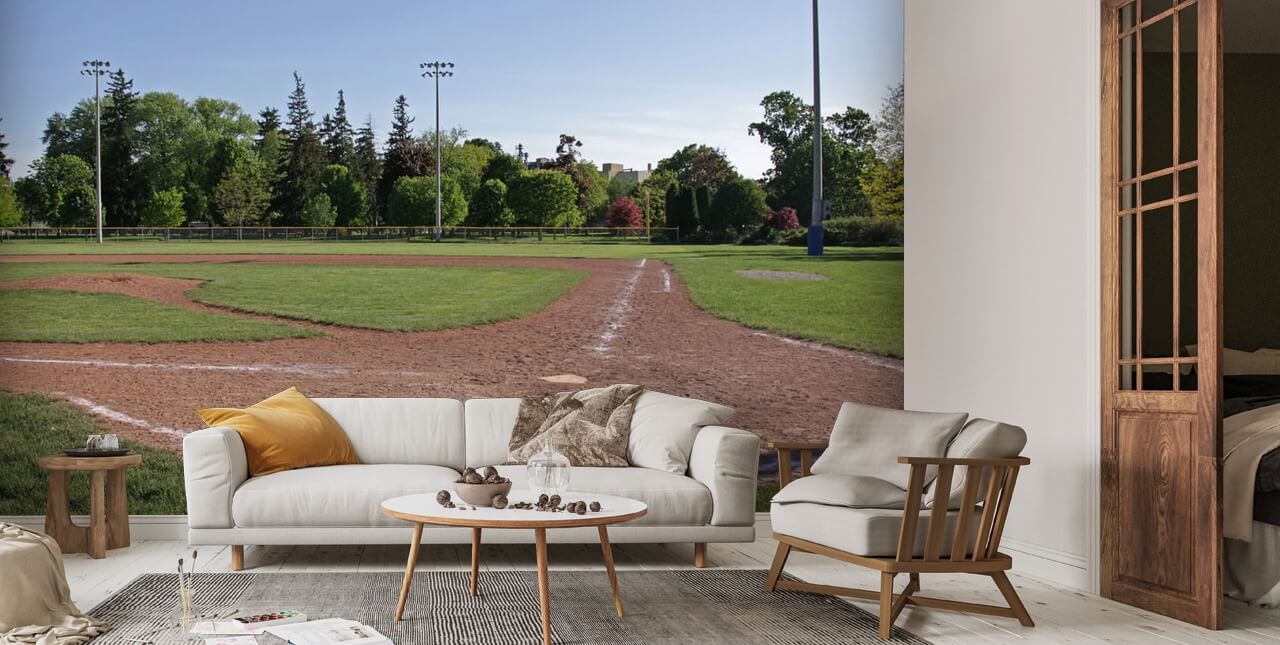 Baseball Field at Dusk Wall Mural | Wallsauce UK