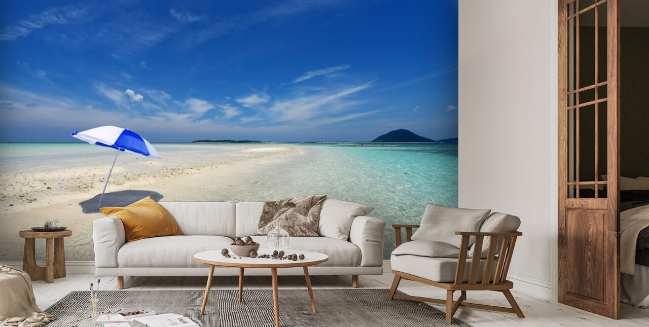 Lone Parasol on Tropical Beach Wallpaper | Wallsauce AU