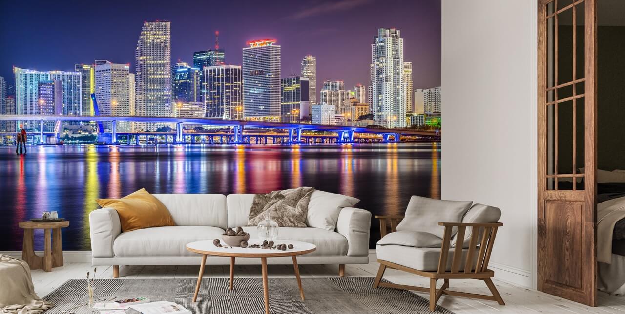 Miami Skyline City Night Wallpaper