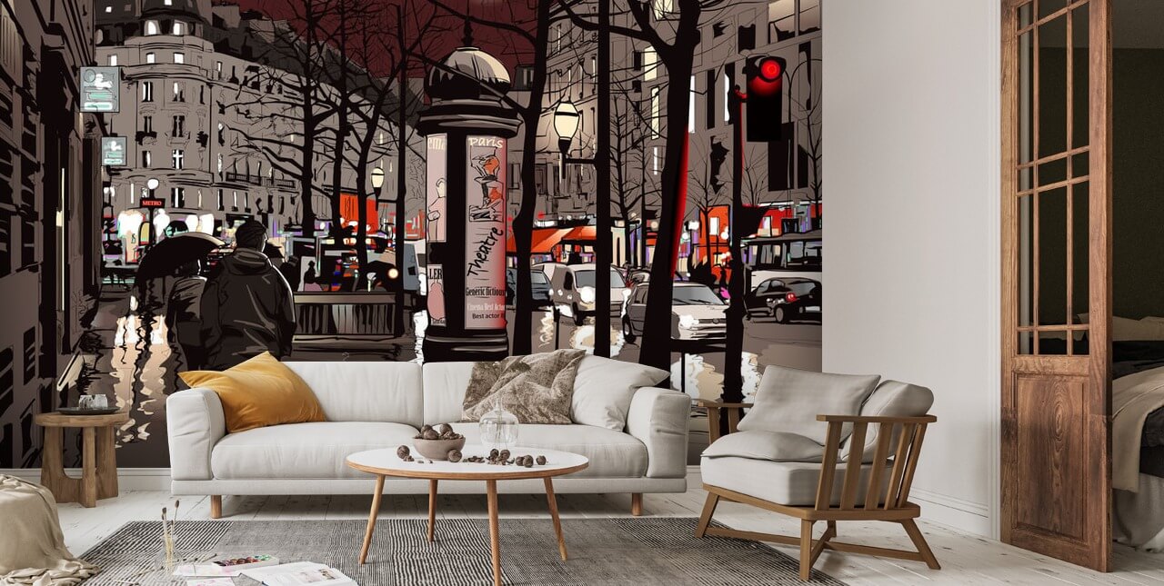 Paris i regnvægmaleri | Wallsauce DK