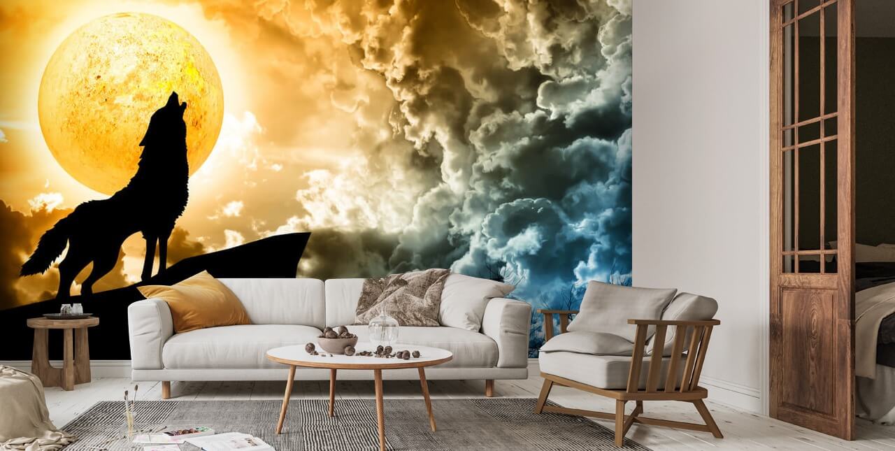 Wolf ylande i Silhouette Bakgrund | Wallsauce SE