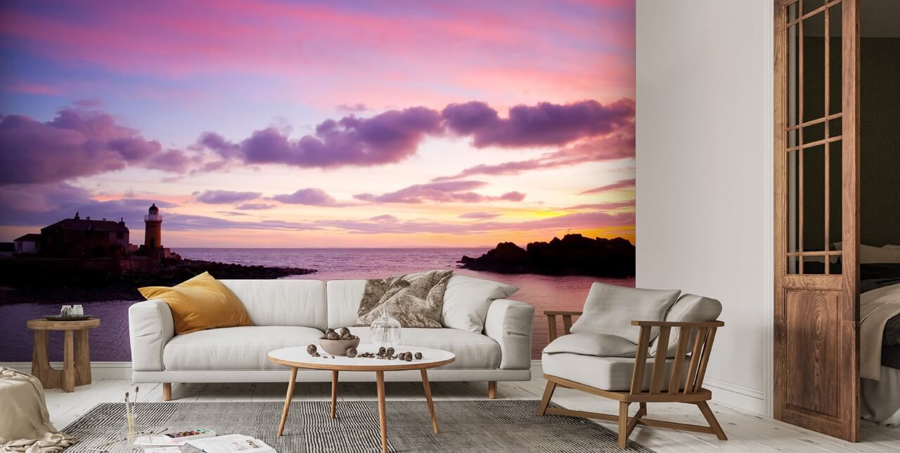 Portpatrick Lighthouse at Sundown Wallpaper | Wallsauce US