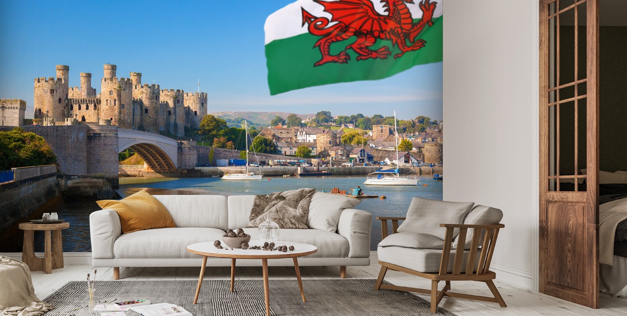 Conwy Castle and Welsh Flag Wallpaper | Wallsauce UK