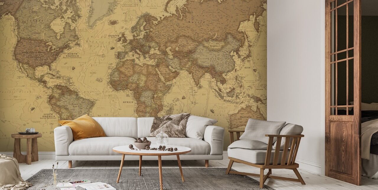 Rustic World Map Wallpaper Mural | Wallsauce US