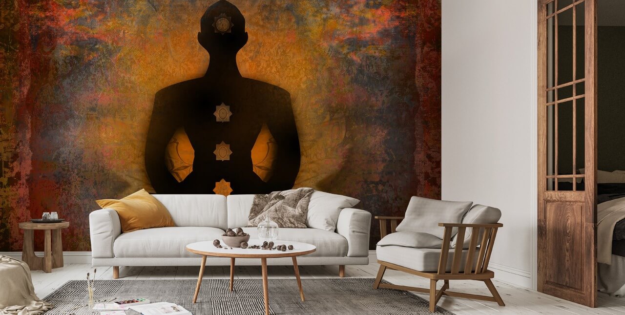 Padmasana con punti chakra Murale da parete Padmasana con punti chakra ...