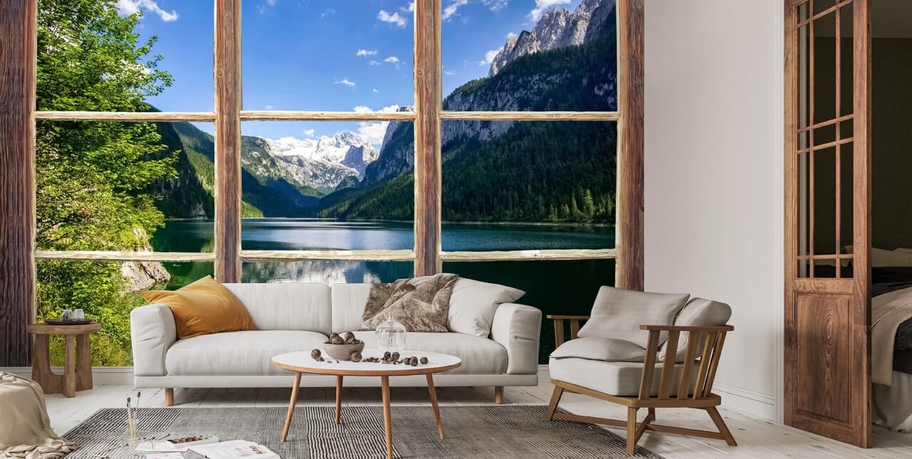 Lake and Mountain View Window Wallpaper | Wallsauce UK