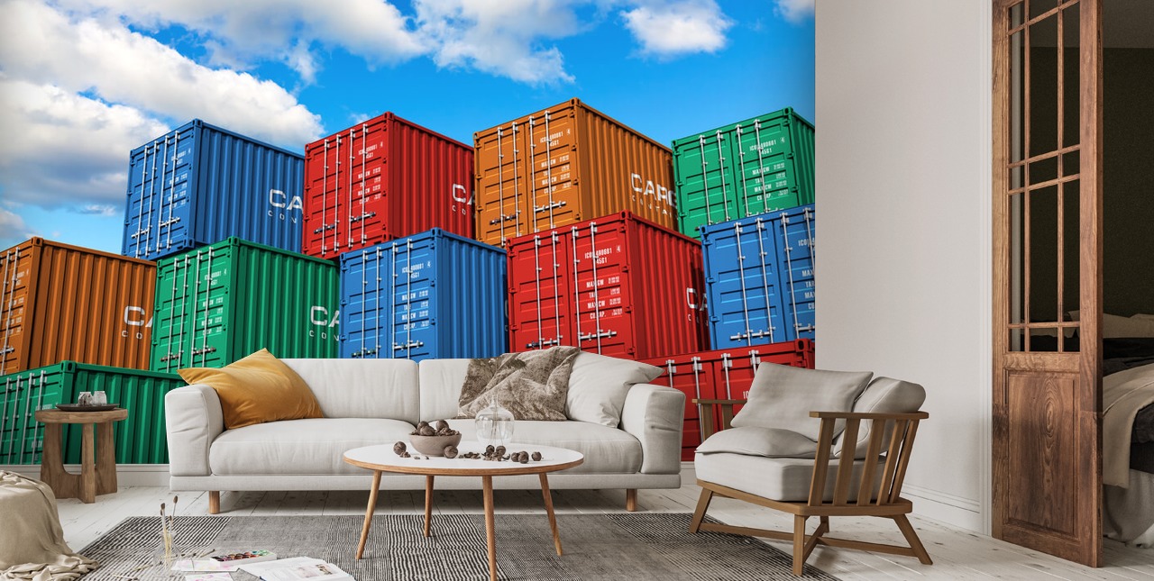 Stacked Cargo Containers at Port Wallpaper Mural | Wallsauce US