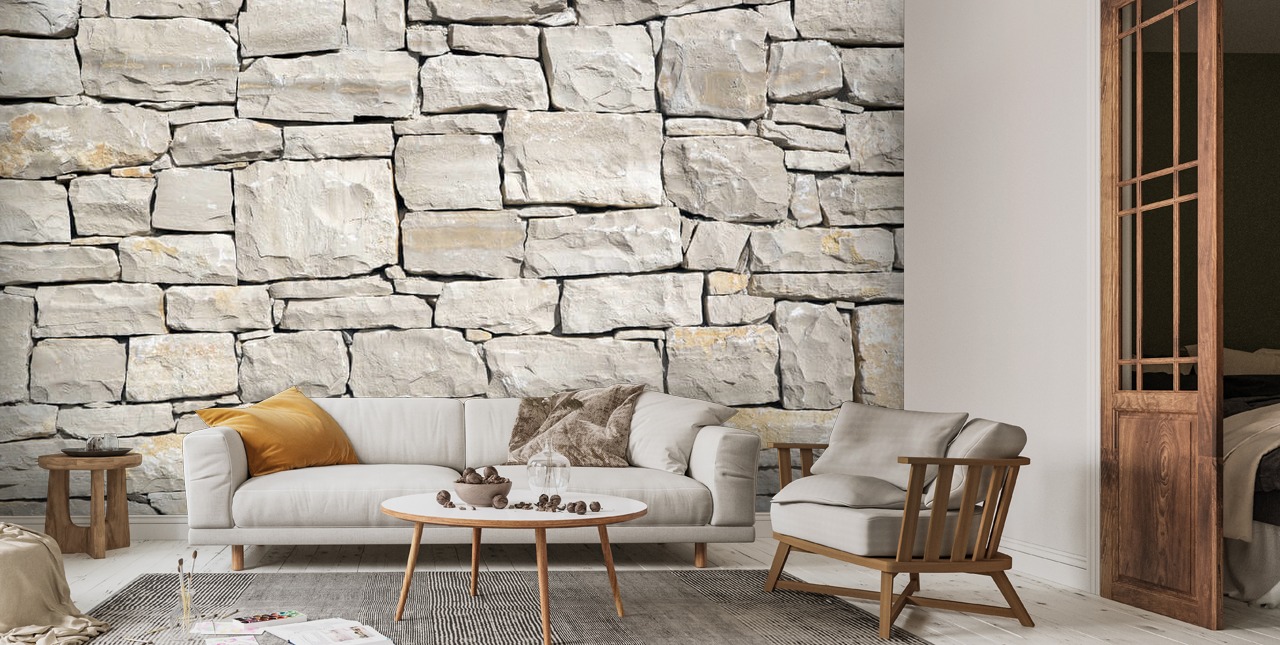 Stone Wall - White Wall Mural | Wallsauce US