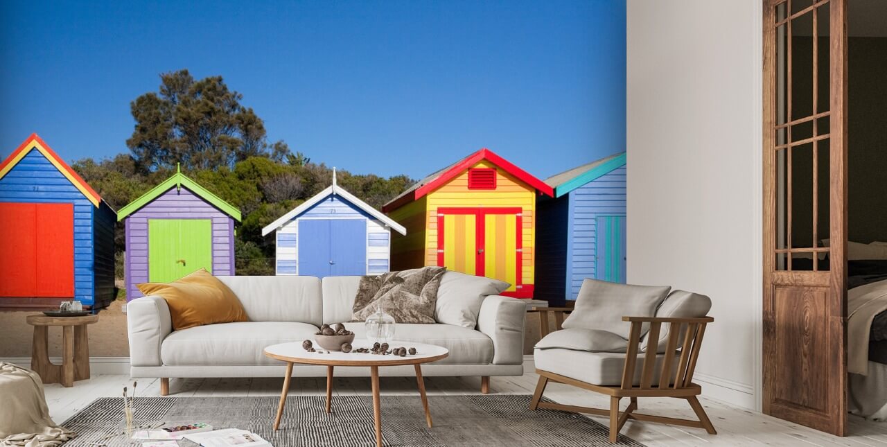 Brighton Beach Bathing Boxes Wallpaper | Wallsauce UK