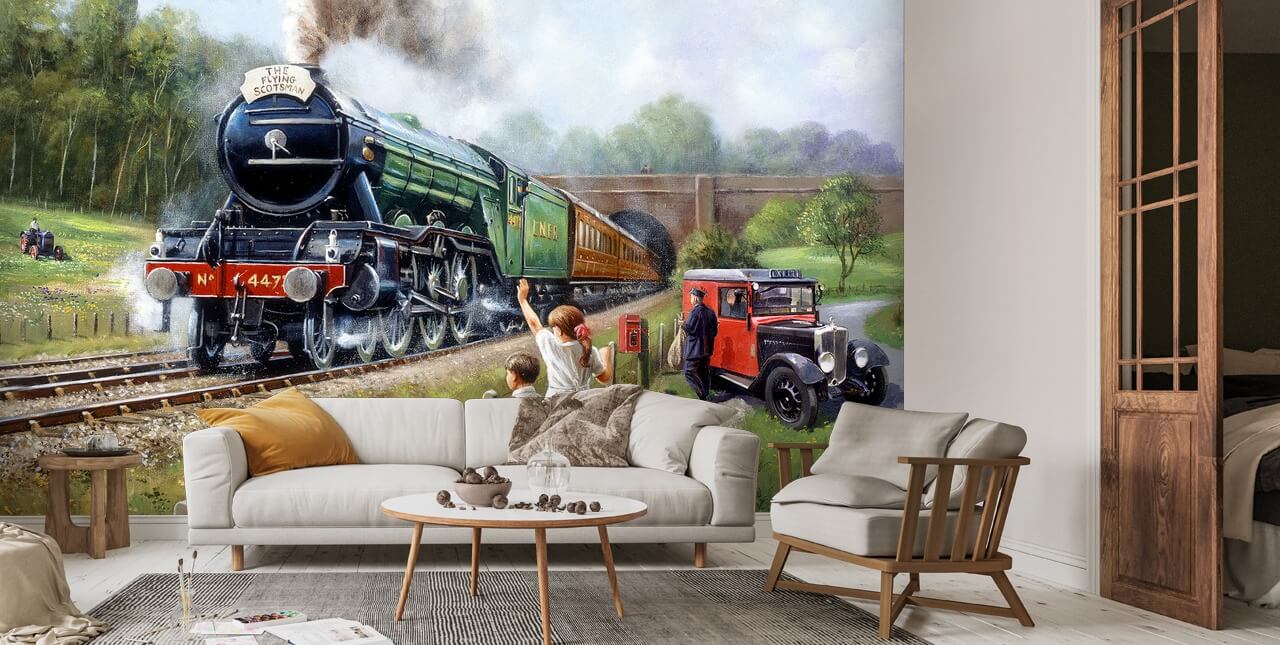 Watching the Trains Wall Mural | Wallsauce US