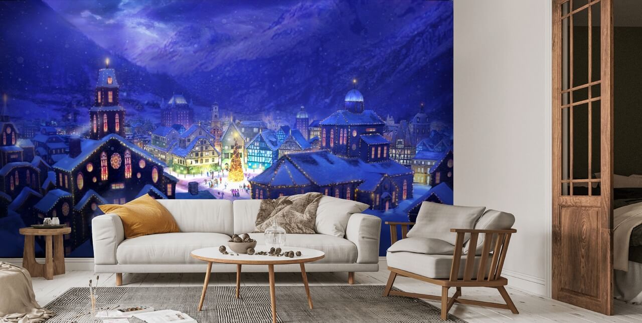 Christmas Town Wall Mural by Philip Straub | Wallsauce UK
