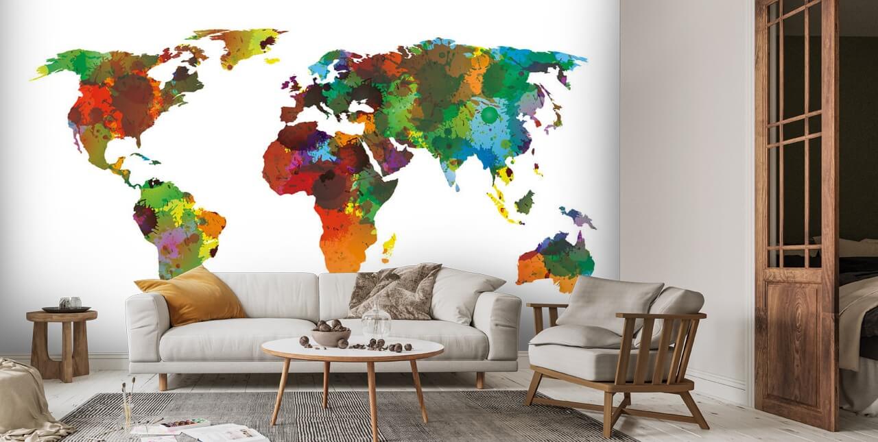 World Map Water Colours Wall Mural | Wallsauce UK