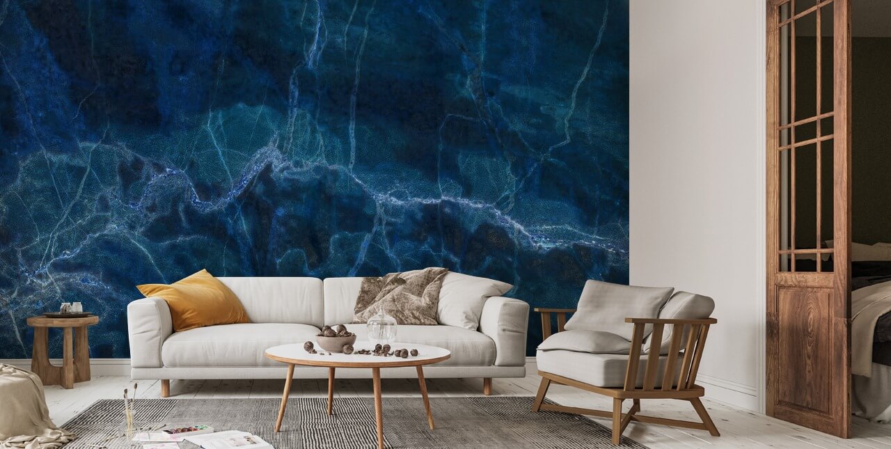Dark Blue Marble Wall Mural | Wallsauce UK
