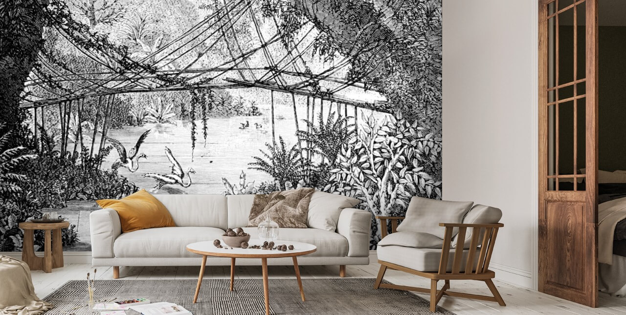 Victorian Jungle Engraving Wall Mural | Wallsauce US