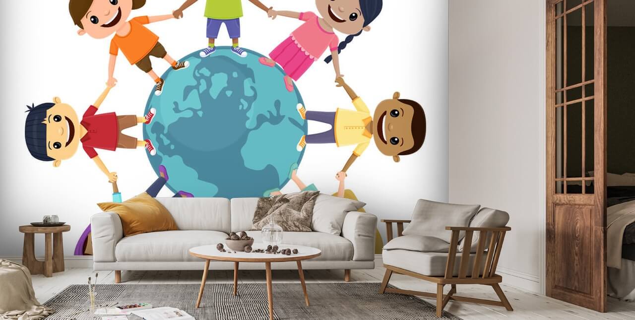 Smiling Children Holding Hands Around the World | Wallsauce US