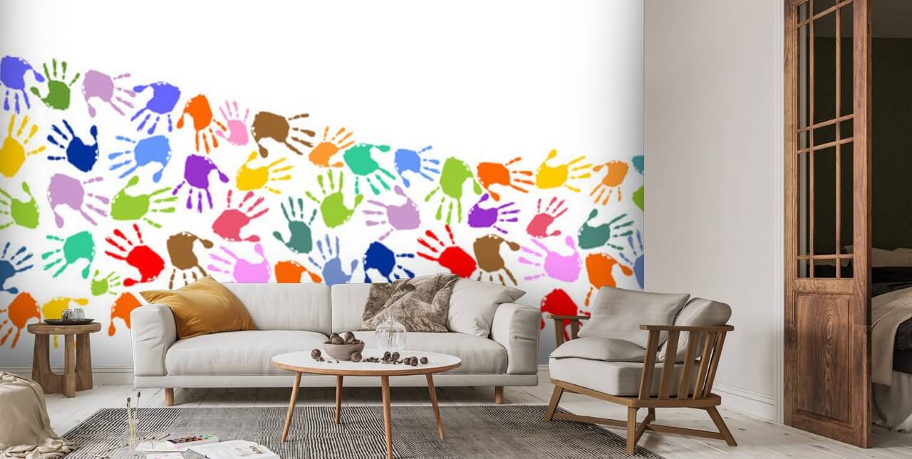 Colourful Wave of Handprints Wallpaper Mural | Wallsauce US