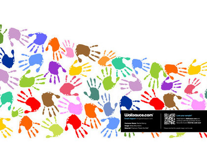 Colourful Wave of Handprints Wallpaper Mural | Wallsauce US
