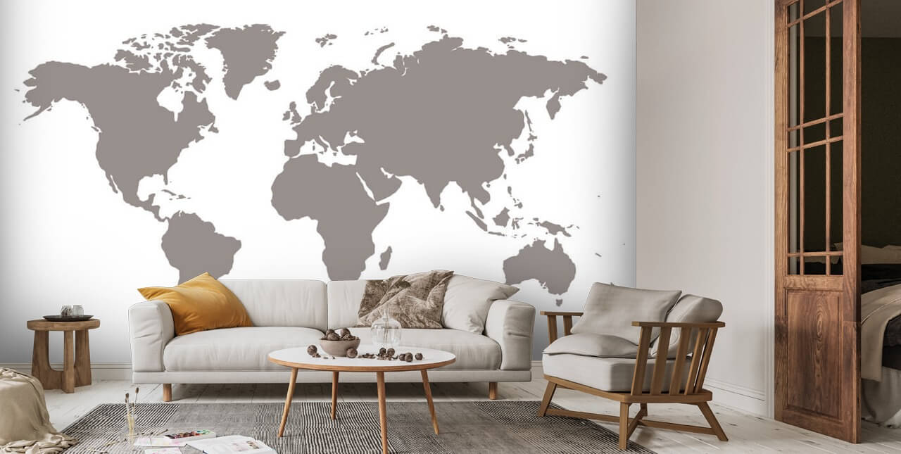 Grey Blank World Map Wallpaper | Wallsauce US