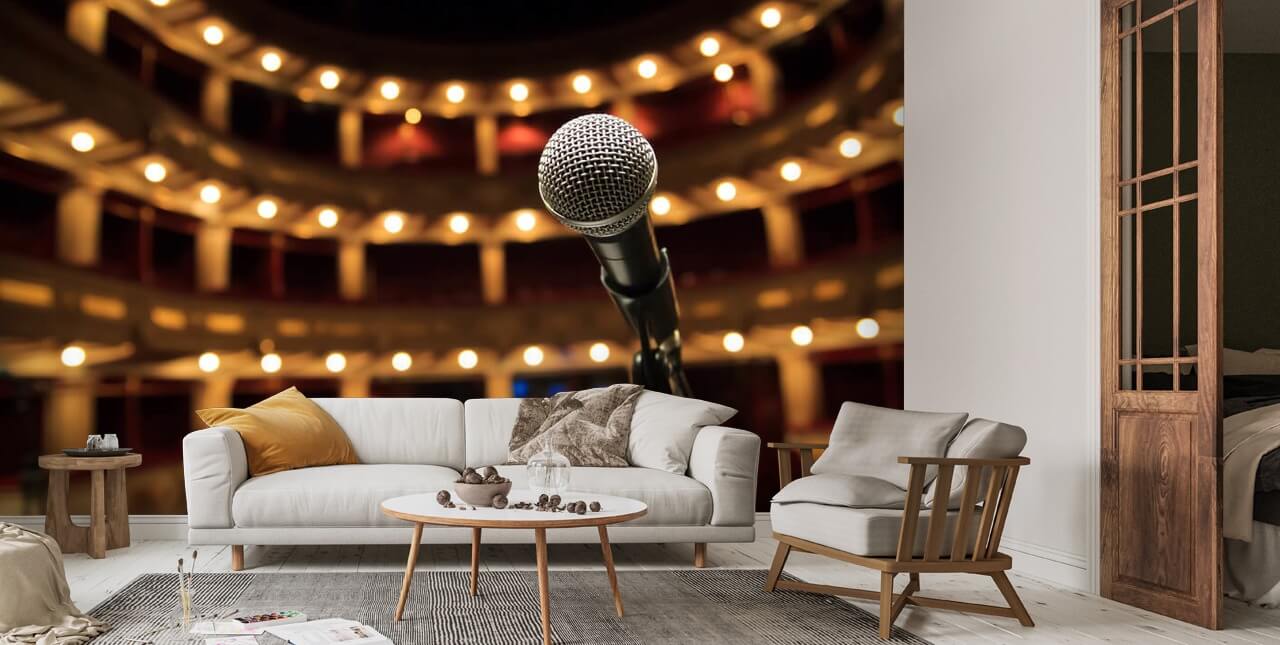 Microphone in Concert Hall Wallpaper Mural | Wallsauce CA