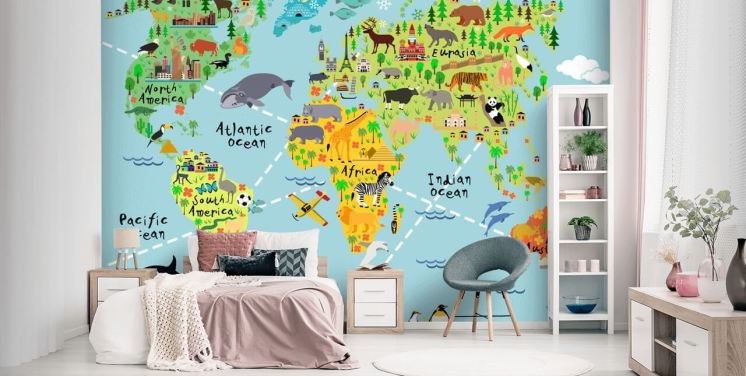 Kids Map Wallpaper & Childrens Map Wall Murals | Wallsauce UK
