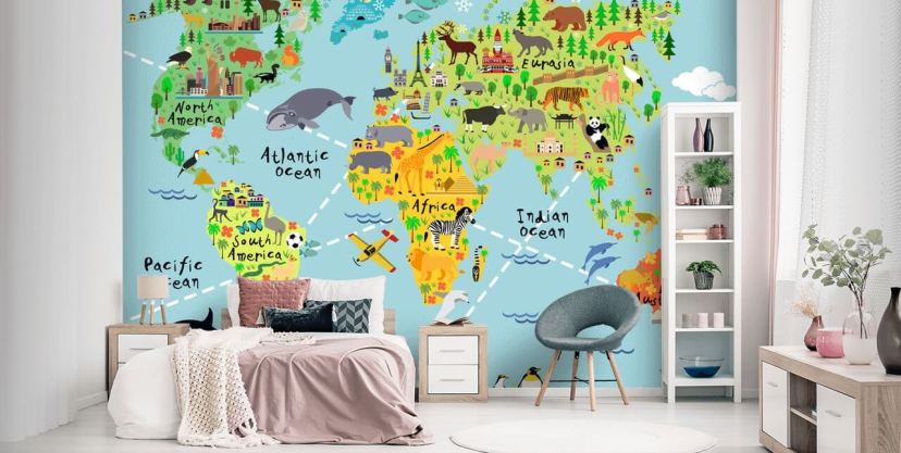 Kids Map Wallpaper & Childrens Map Wall Murals | Wallsauce UK