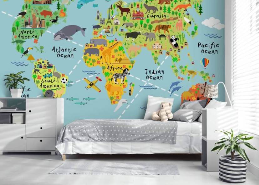 Kids Map Wallpaper & Childrens Map Wall Murals | Wallsauce UK