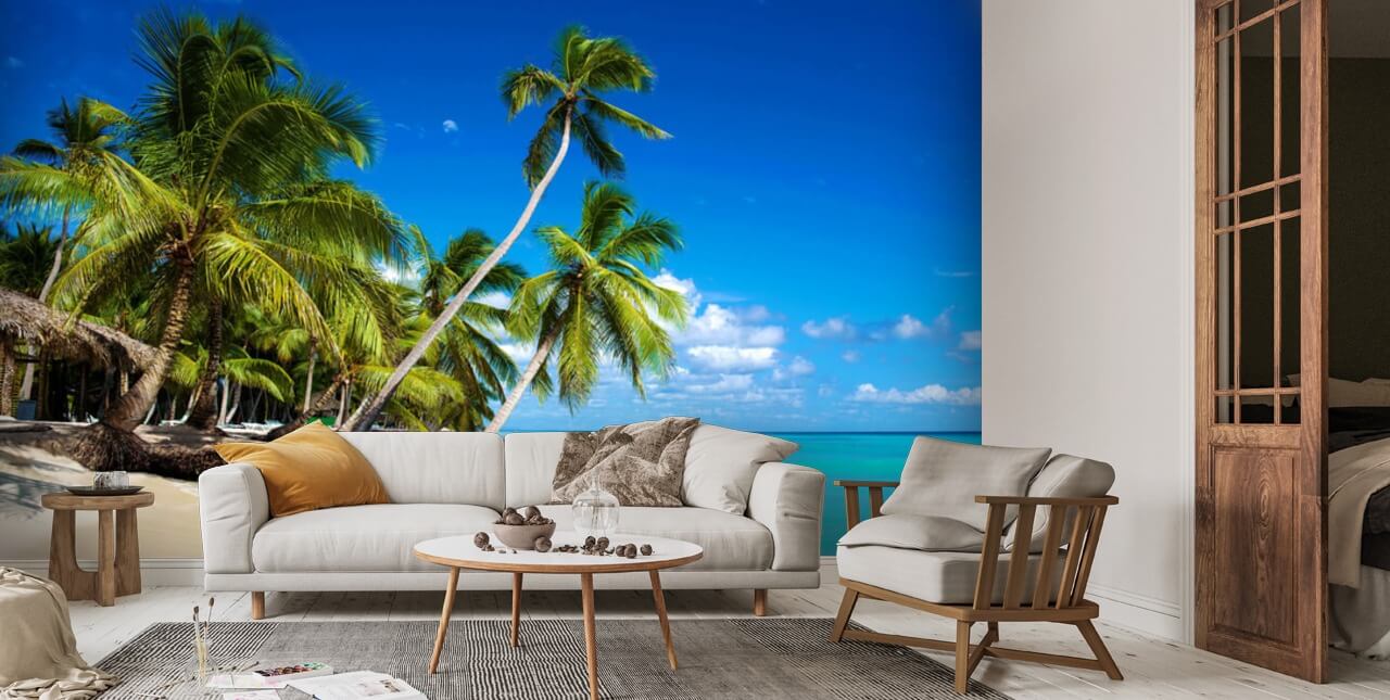 Tropical beach in caribbean sea, Saona island, Dominican Republic ...