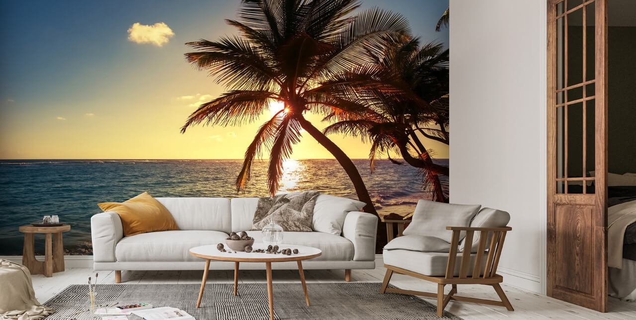 Palm Tree on the Tropical Beach Wall Mural | Wallsauce US
