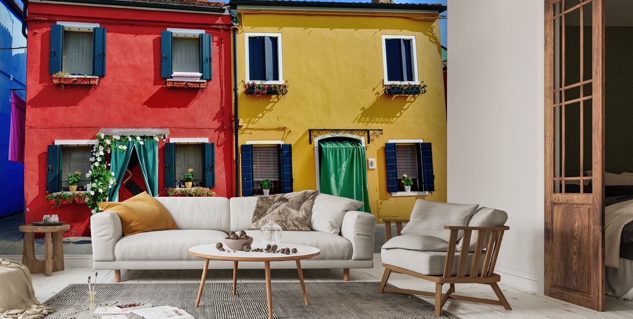 Case colorate sull'isola di Burano Murale da parete Case colorate sull ...