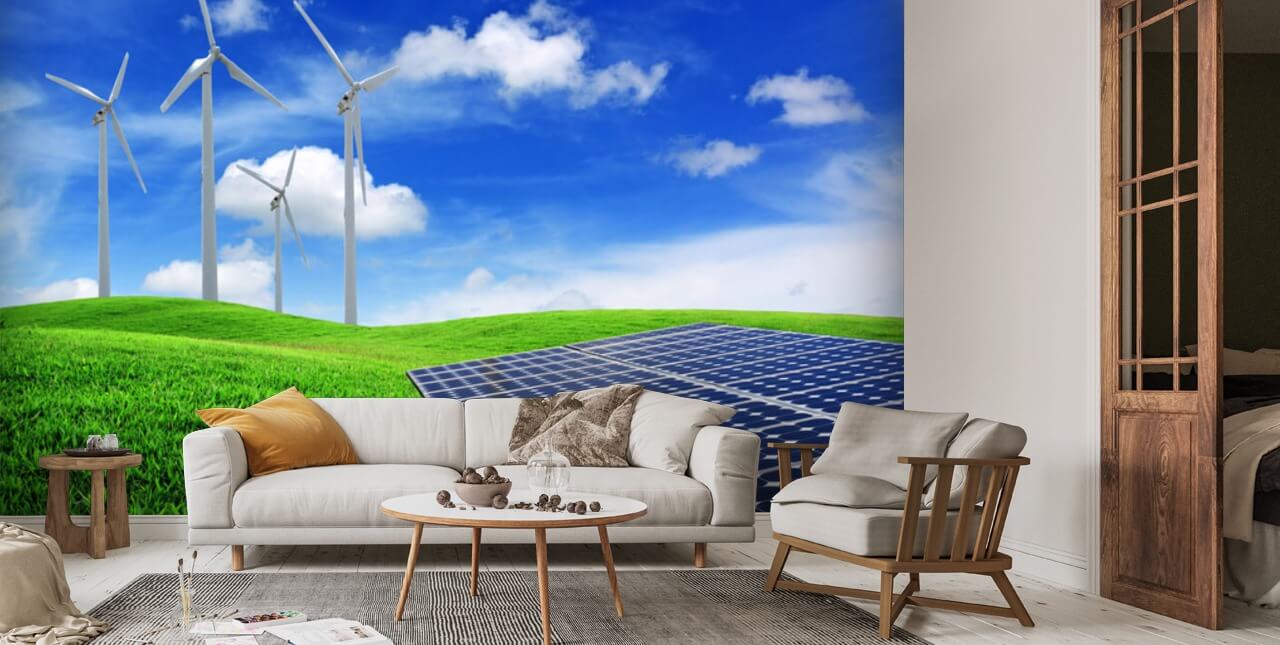 Solar cell energy panels and wind turbine | Wallsauce US