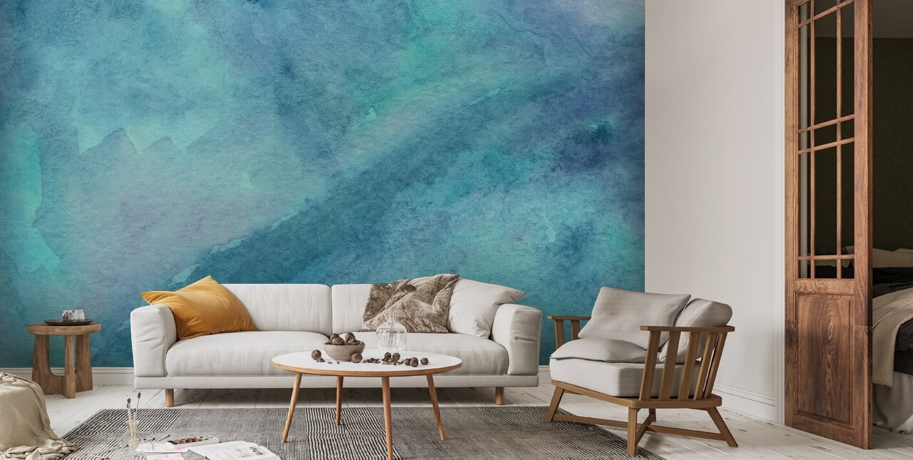 Papel pintado abstracto de acuarela turquesa | Wallsauce ES