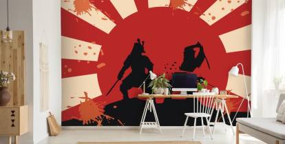 Wallpapers Samurai Wall Samurai Mit Rotem Mondhintergrund. Roter