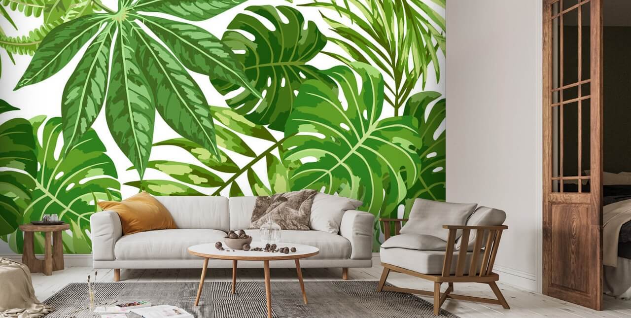 Décoration murale à motif de feuilles exotiques | Wallsauce FR
