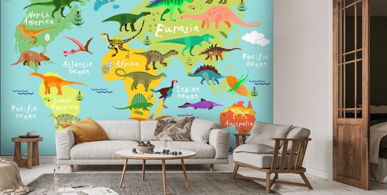 Dinosaur World Map Wallpaper | Wallsauce US
